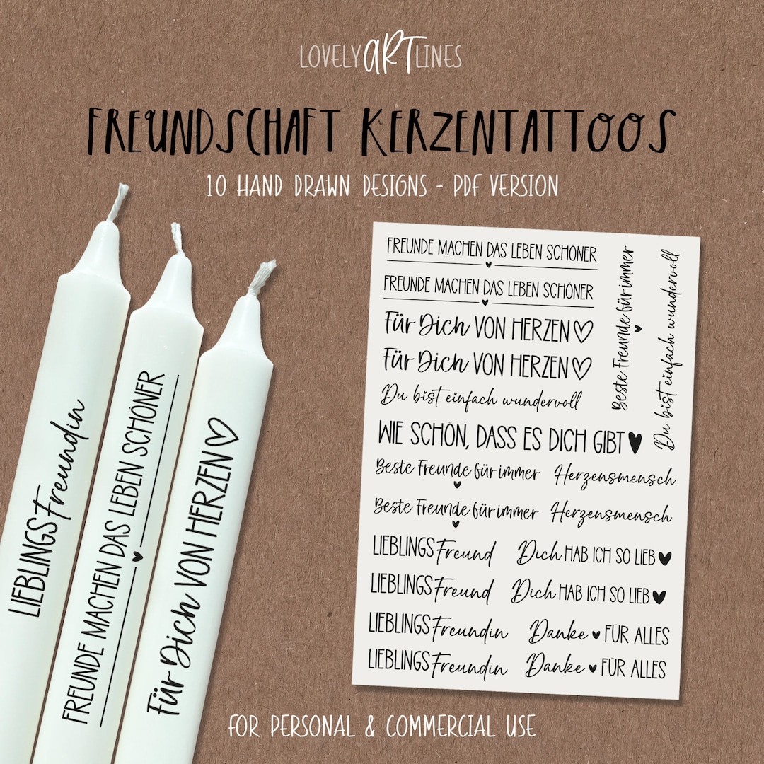 Friendship Candle Tattoos, PDF Template Candle Stickers, Sayings to ...
