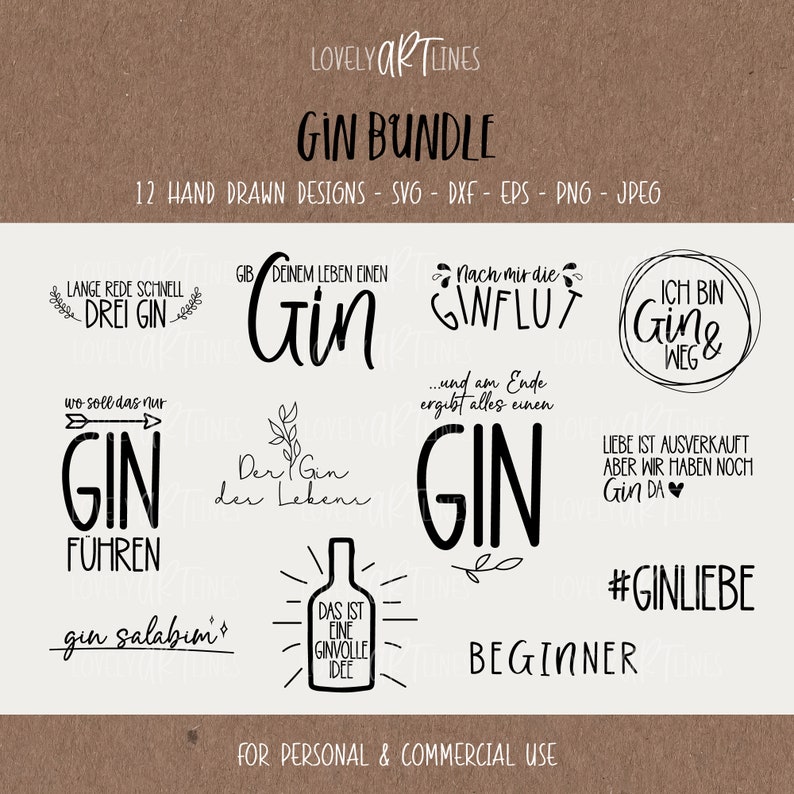 Gin SVG Bundle, Plotterdatei Gin für Cricut, Ginsprüche Vector Icons, Gin PNG Clipart, dxf, eps ...
