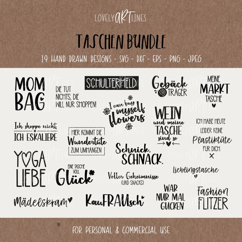 Taschen SVG Bundle, Plotterdatei Sprüche für Beutel, Jute Vector Icons, Cricut PNG Clipart ...
