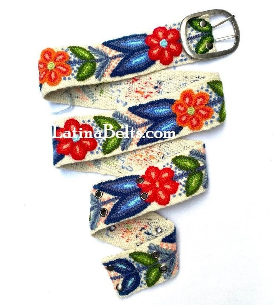 Hand Embroidered Belt Floral White With Blue Wool Embroidered Belts ...