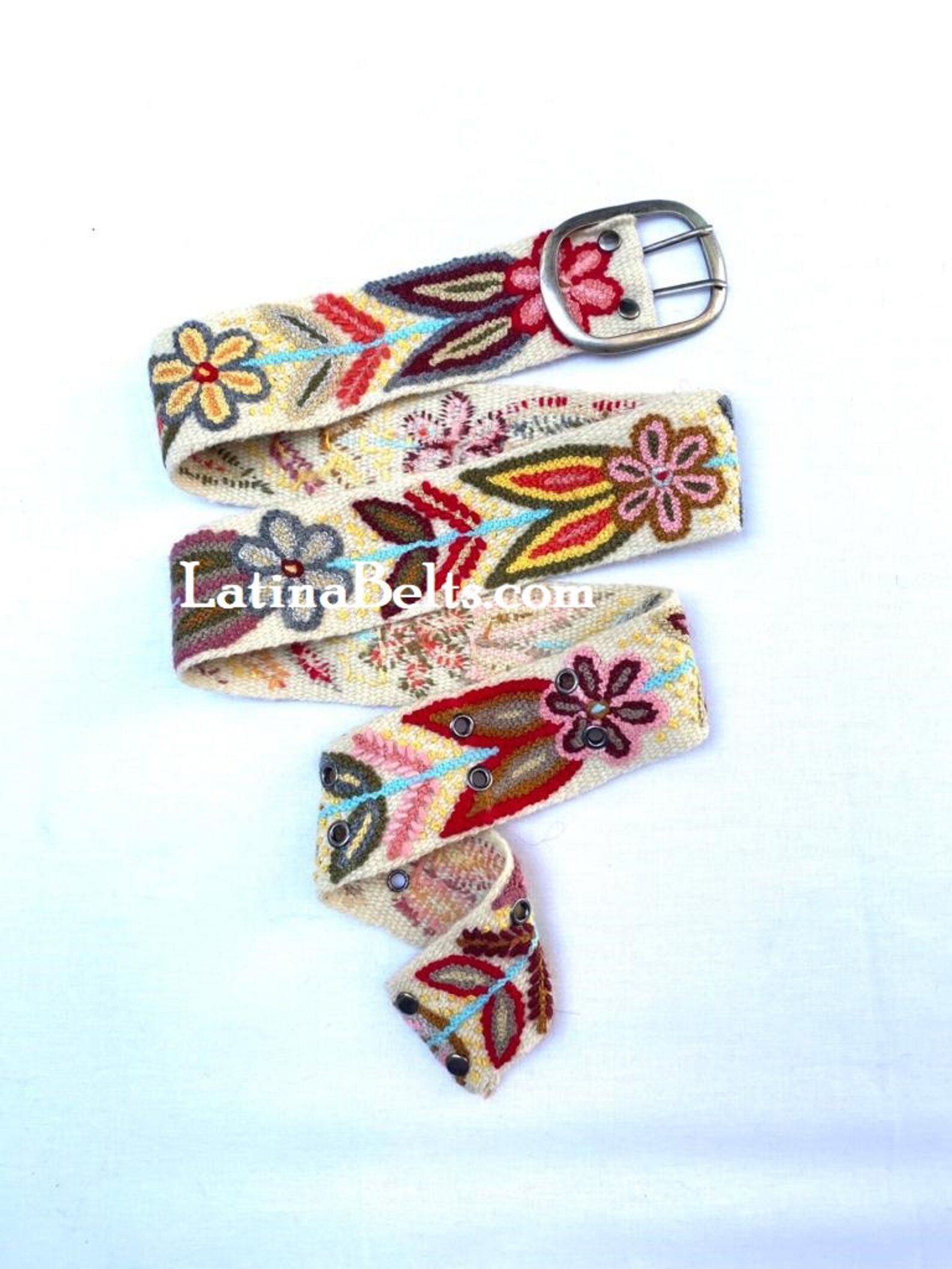 Hand Embroidered Belt Floral Light Gray Wool Embroidered Belts Floral ...