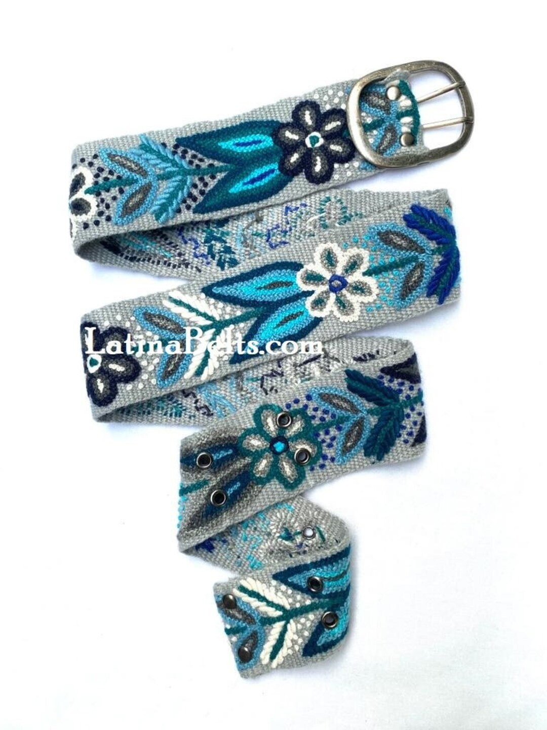Hand Embroidered Belt Floral Light Gray Wool Embroidered Belts Floral ...