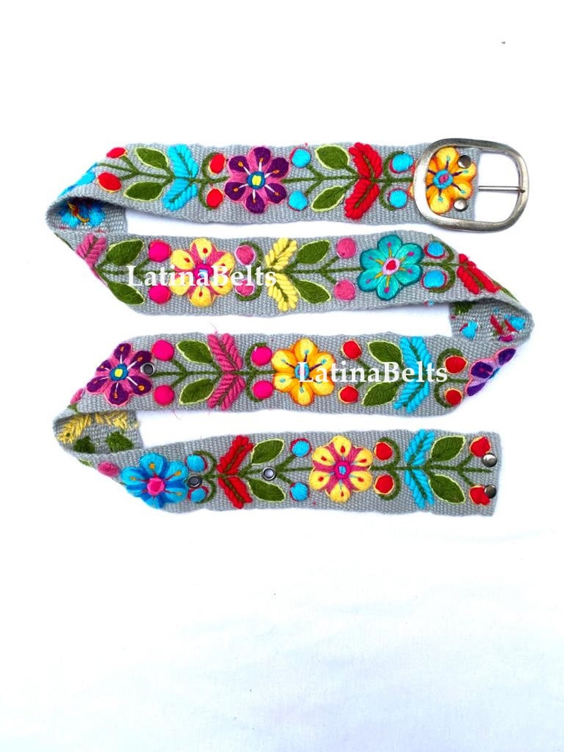 Hand Embroidered Belts Gray Floral Colorful Peruvian Embroidered Belts ...