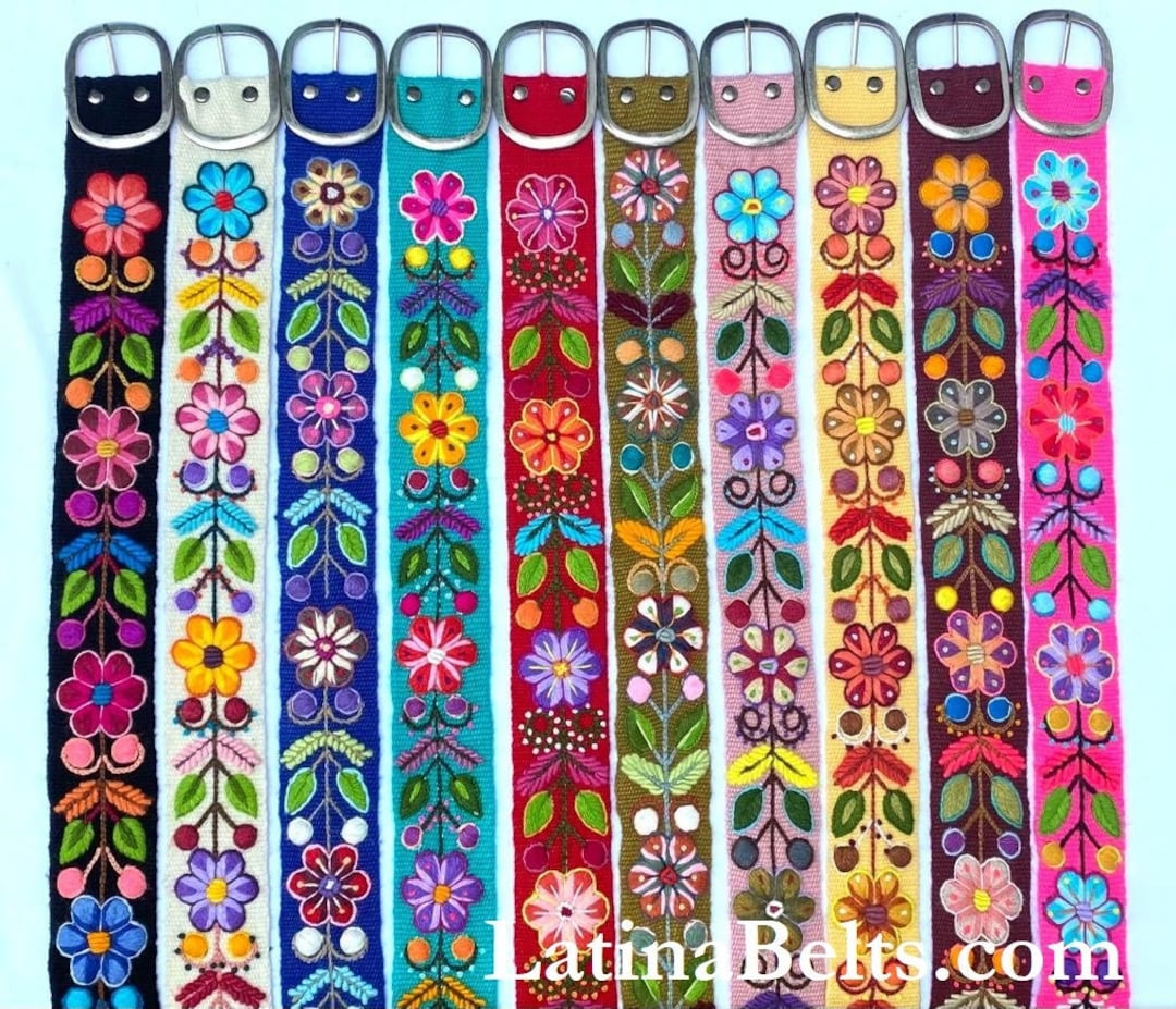 Hand Embroidered Belts Floral Colorful Peruvian Embroidered Belts ...
