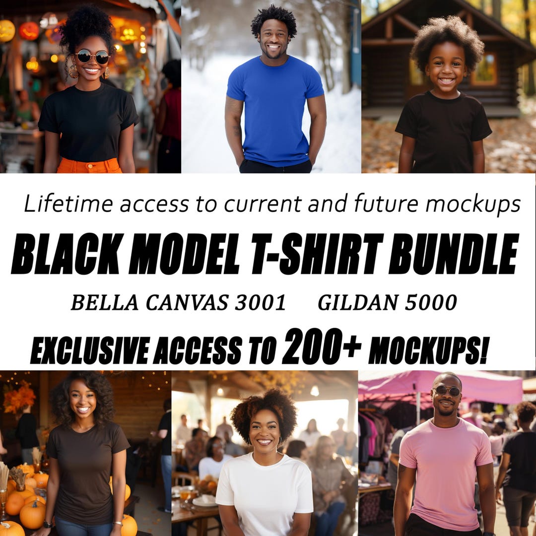 Black Model T-shirt Bundle, Tshirt Mockup Bundle, Model Mockup, Holiday ...