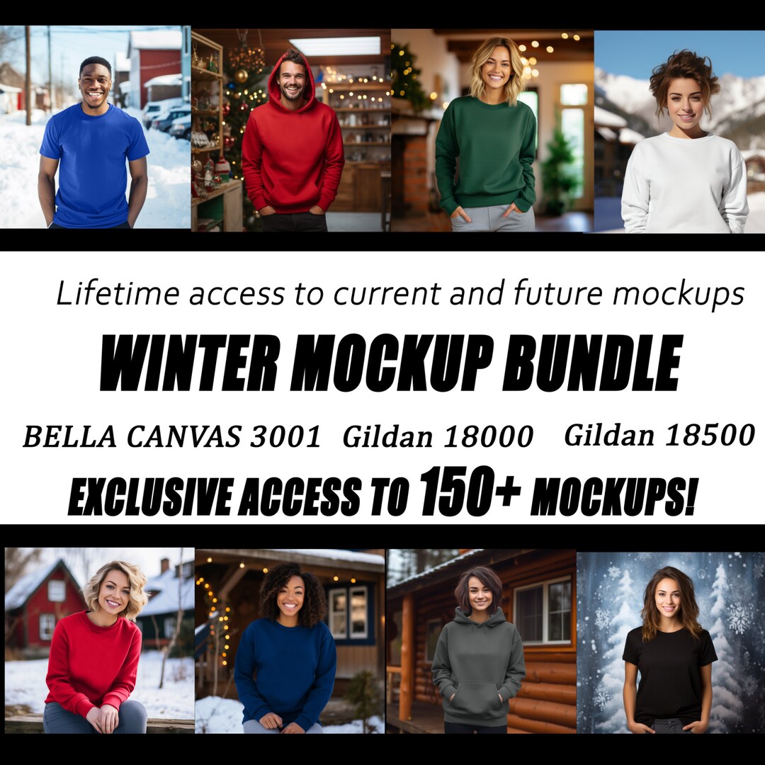 Winter Mock-up Bundle, Bella Canvas 3001, Gildan 18000, Gildan 18500 ...