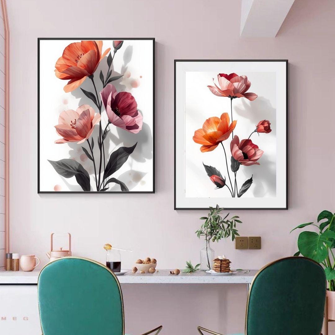 Contemporary Flower Wall Art Set – Modern Floral Prints, Set of 2 ...