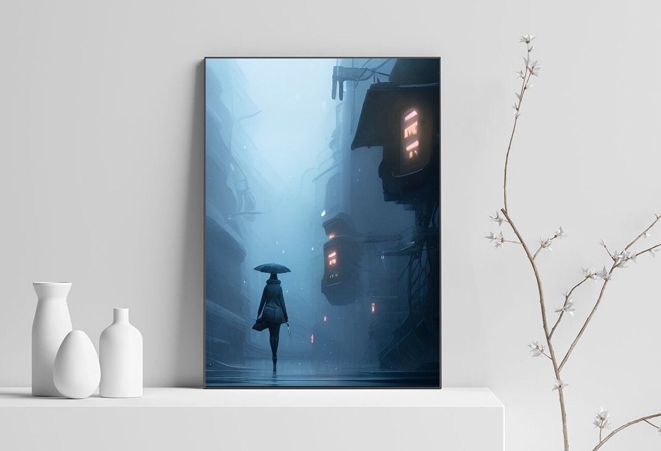 Blade Runner Dystopian Cyberpunk Woman Walking Under Snow Concept Movie ...