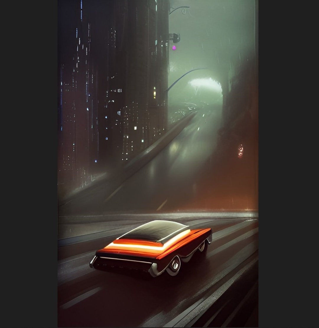 Mysterious Glowing Uncanny Black Car Riding on a Highway - Etsy