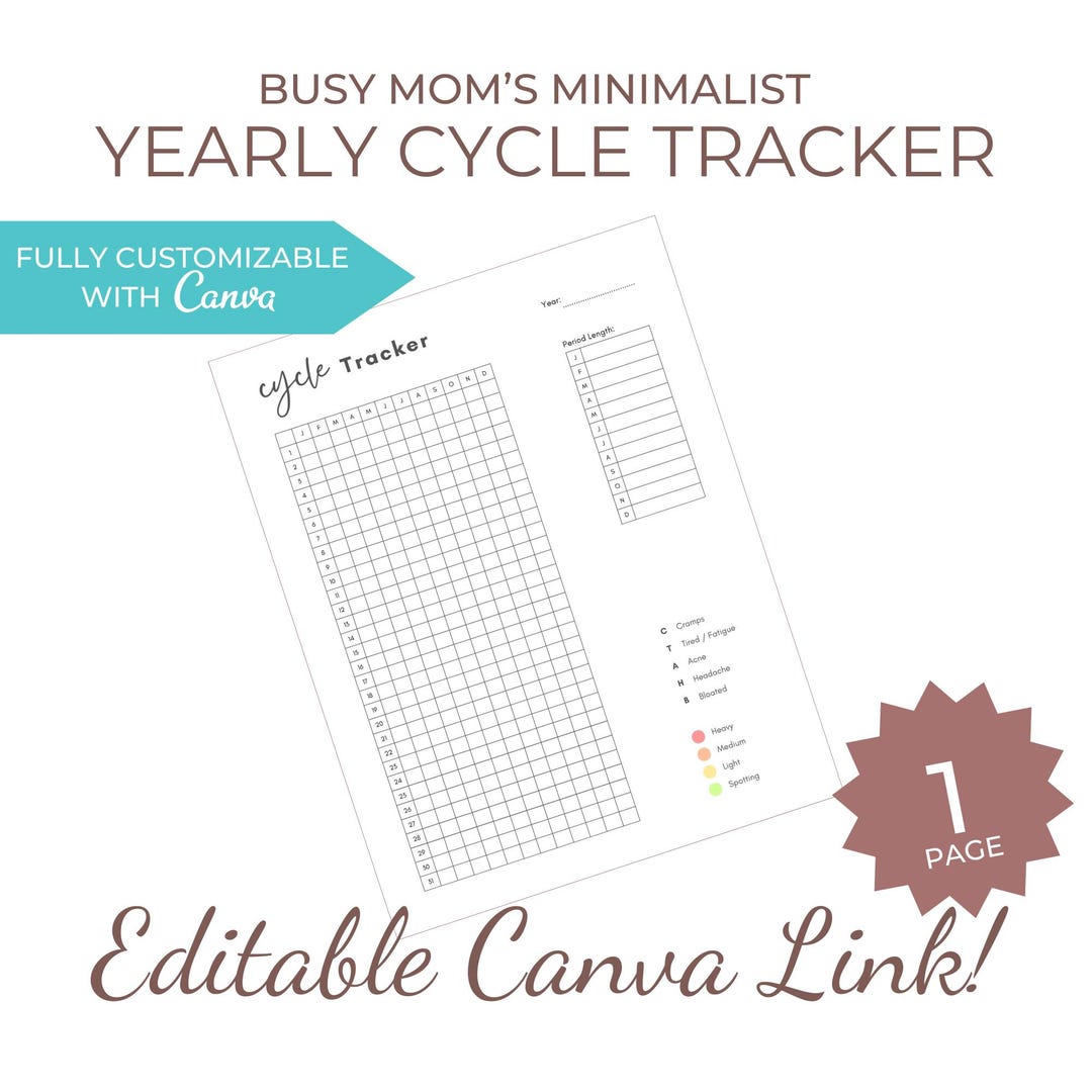 Yearly Cycle Tracker for Women | 1 Page Printable + Canva Template ...