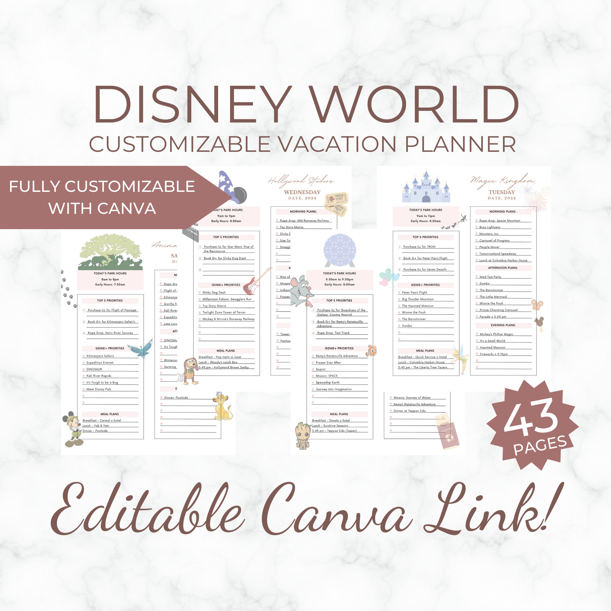 Customizable WDW Vacation Planner, Canva Template, Instant PDF Download ...