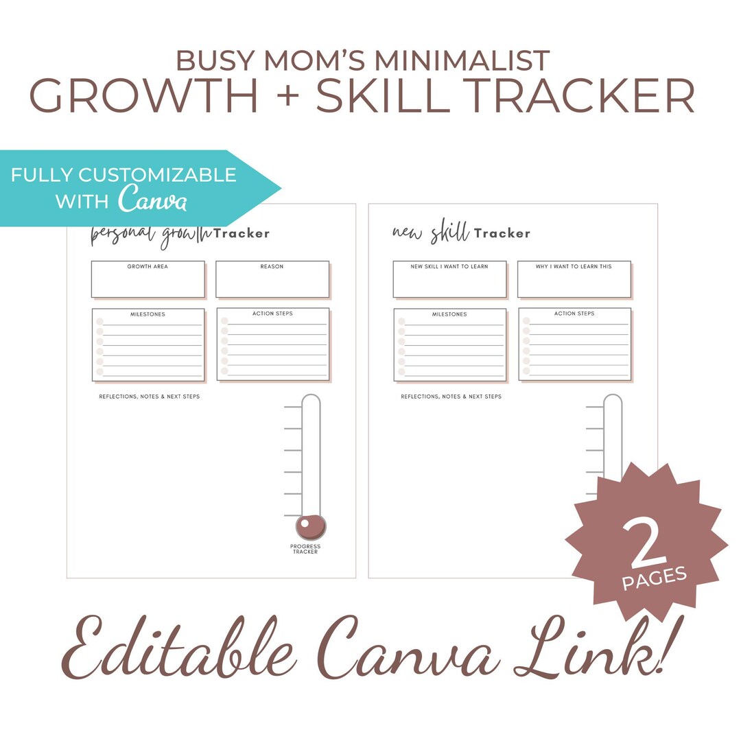 Personal Growth & Skill Tracker | 2 Pages Printable + Canva Template ...