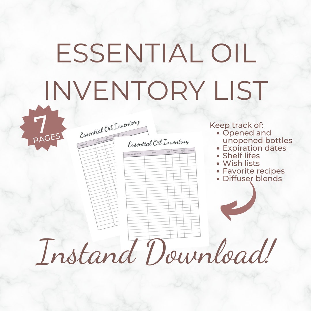 Essential Oil Inventory Checklist, Printable Sheet, Digital Download ...