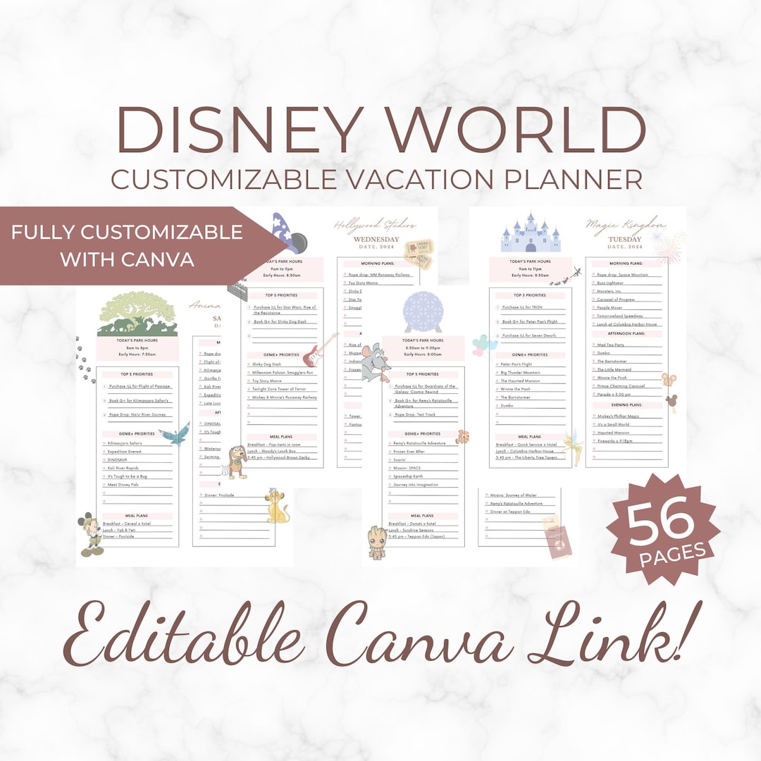 Customizable WDW Vacation Planner, Canva Template, Instant PDF Download ...