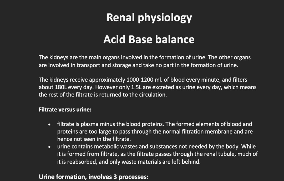 Renal Physiology/acid Base Summary - Etsy