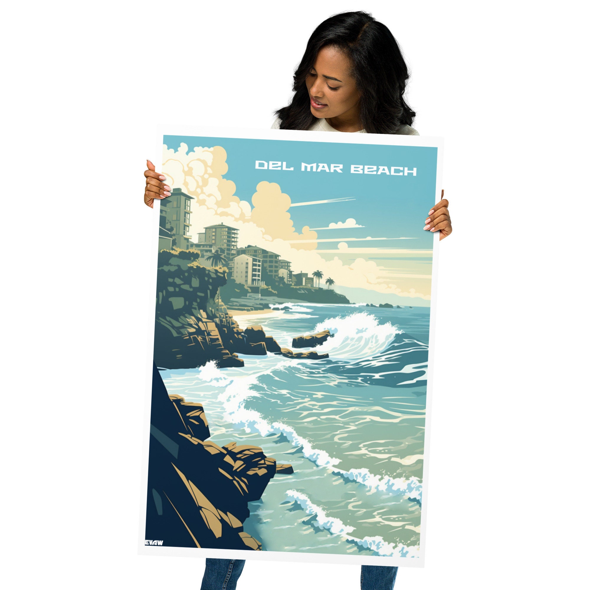 Del Mar Beach Surf Poster, Travel Poster, Beach Cliffsposter, Scenic ...