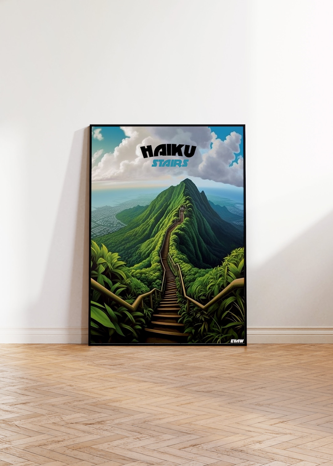 Haiku Stairs Poster, Stairway to Heaven Travel Poster, Oahu Wall Art ...