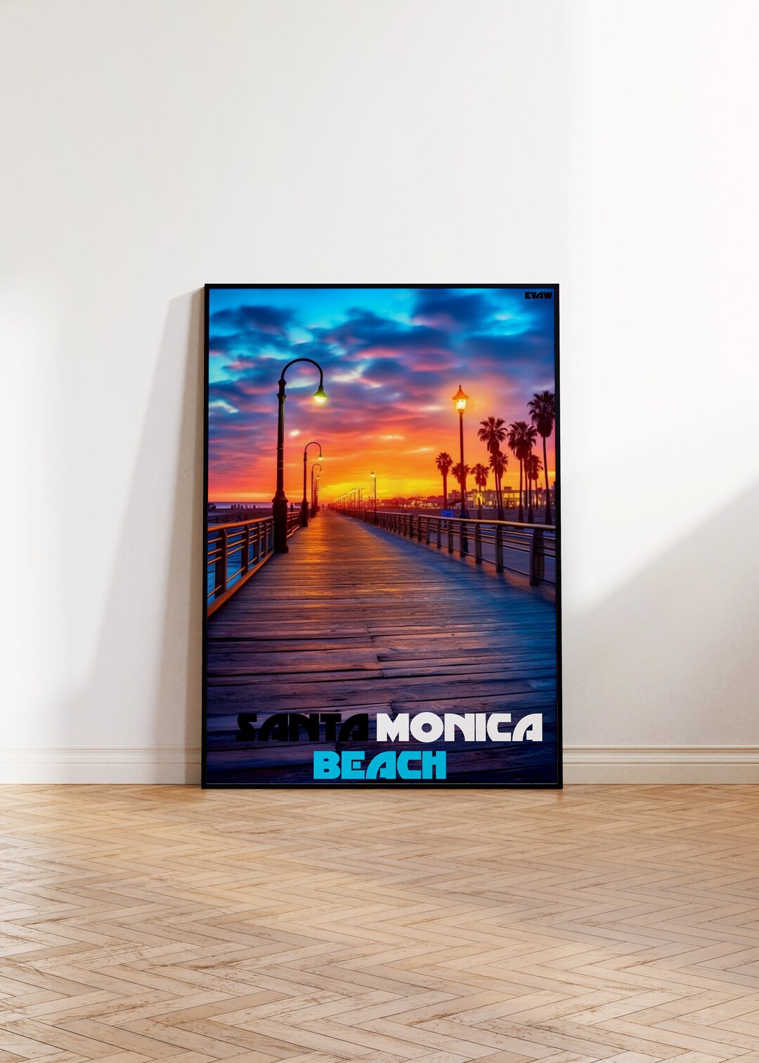 Santa Monica Poster, Beach Travel Poster, Downtown Pier Wall Art, Los ...