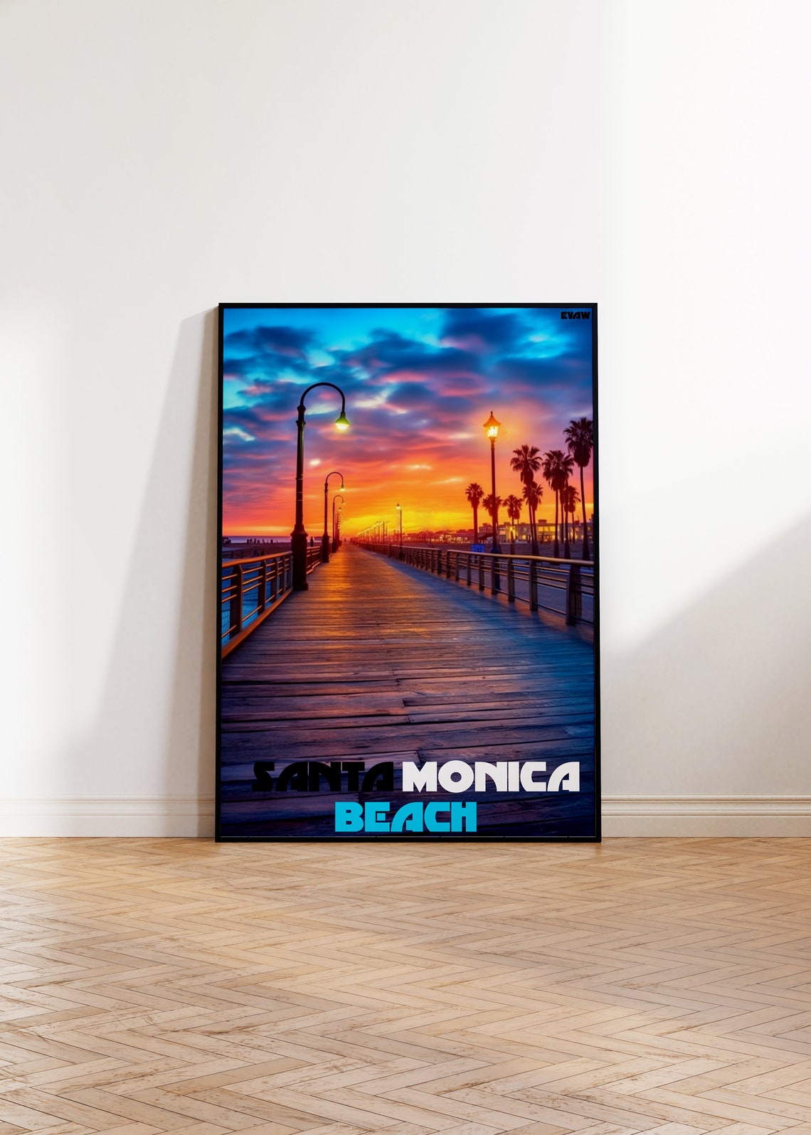 Santa Monica Poster, Beach Travel Poster, Downtown Pier Wall Art, Los ...