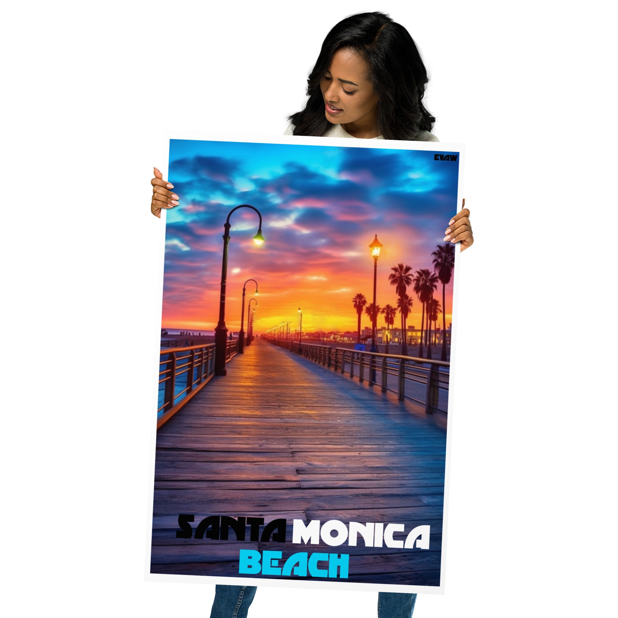 Santa Monica Poster, Beach Travel Poster, Downtown Pier Wall Art, Los ...