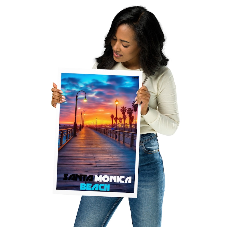 Santa Monica Poster, Beach Travel Poster, Downtown Pier Wall Art, Los ...