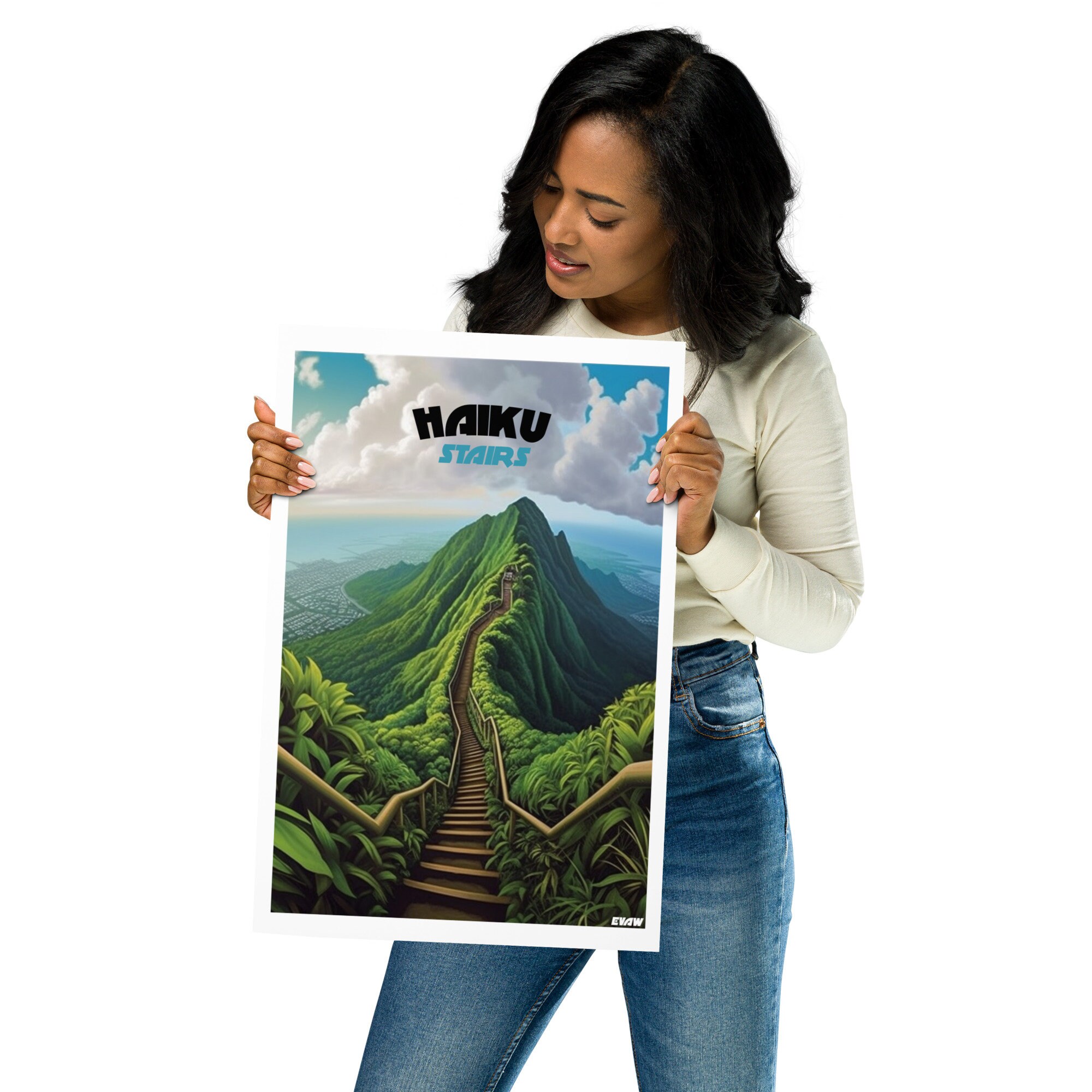 Haiku Stairs Poster, Stairway to Heaven Travel Poster, Oahu Wall Art ...