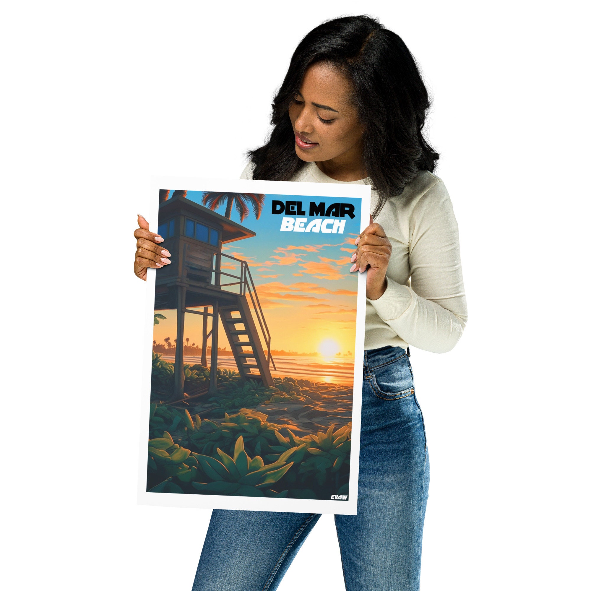 Del Mar Beach Poster, Lifeguard Tower Travel Poster, California Wall ...