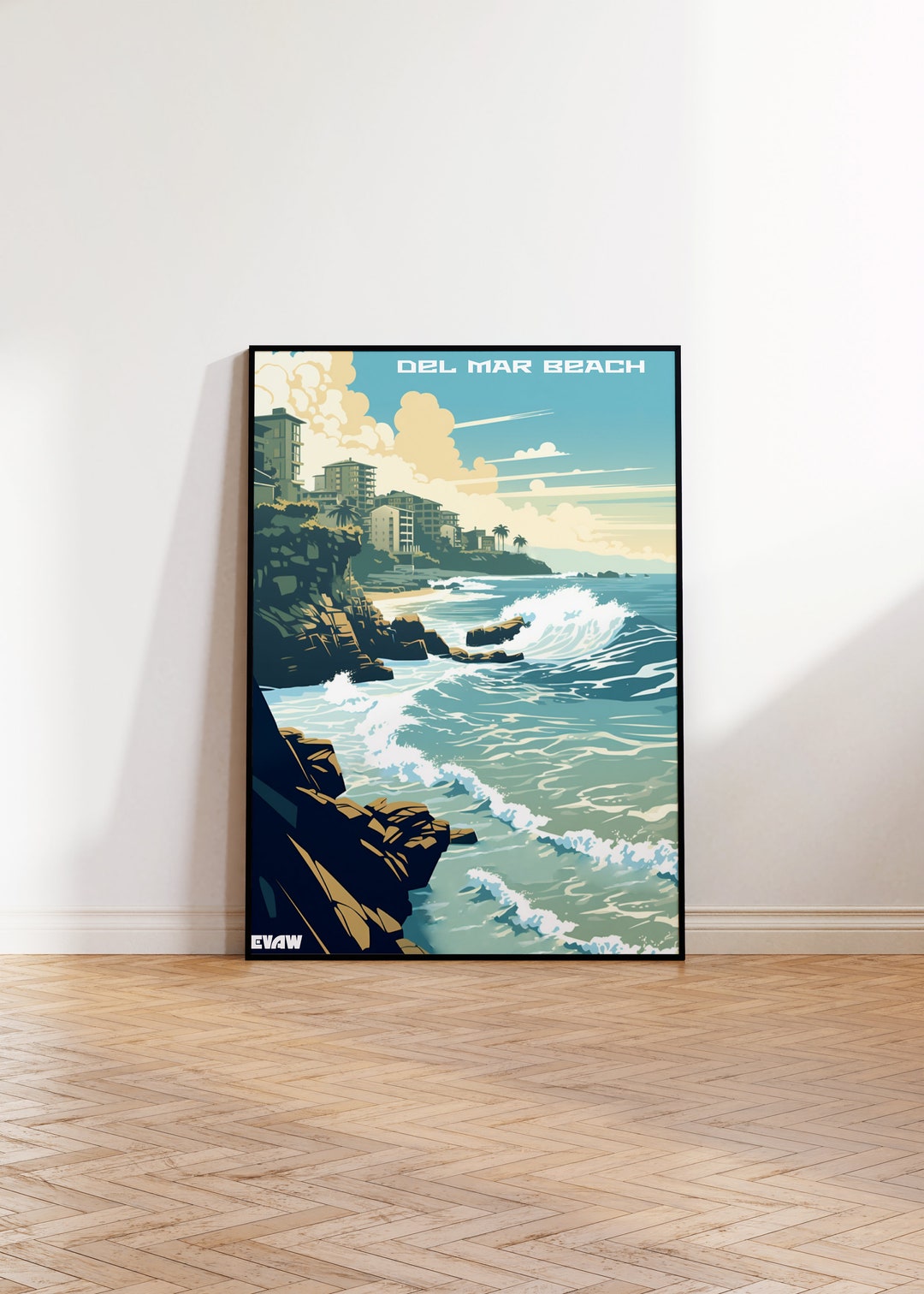 Del Mar Beach Surf Poster, Travel Poster, Beach Cliffsposter, Scenic ...