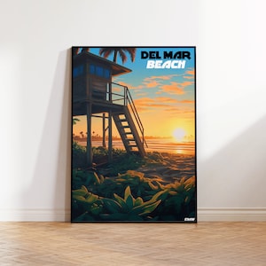 Del Mar Beach Poster, Lifeguard Tower Travel Poster, California Wall ...