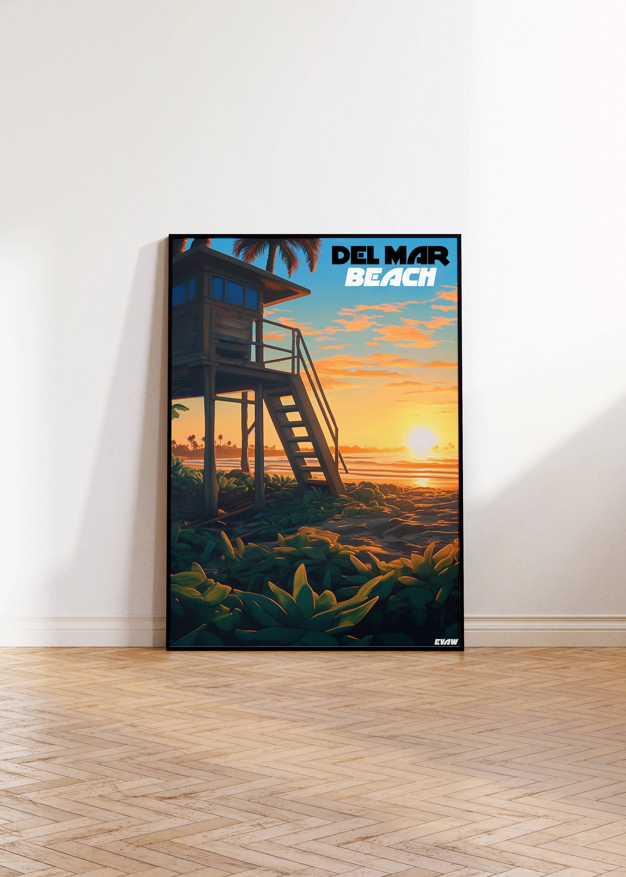 Del Mar Beach Poster, Lifeguard Tower Travel Poster, California Wall ...