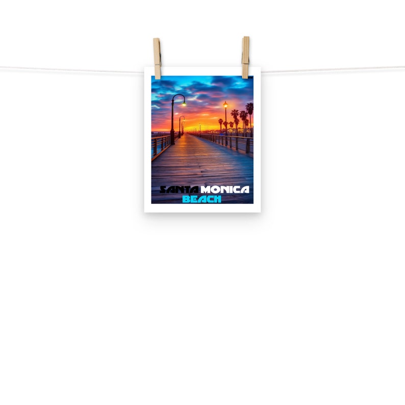 Santa Monica Poster, Beach Travel Poster, Downtown Pier Wall Art, Los ...