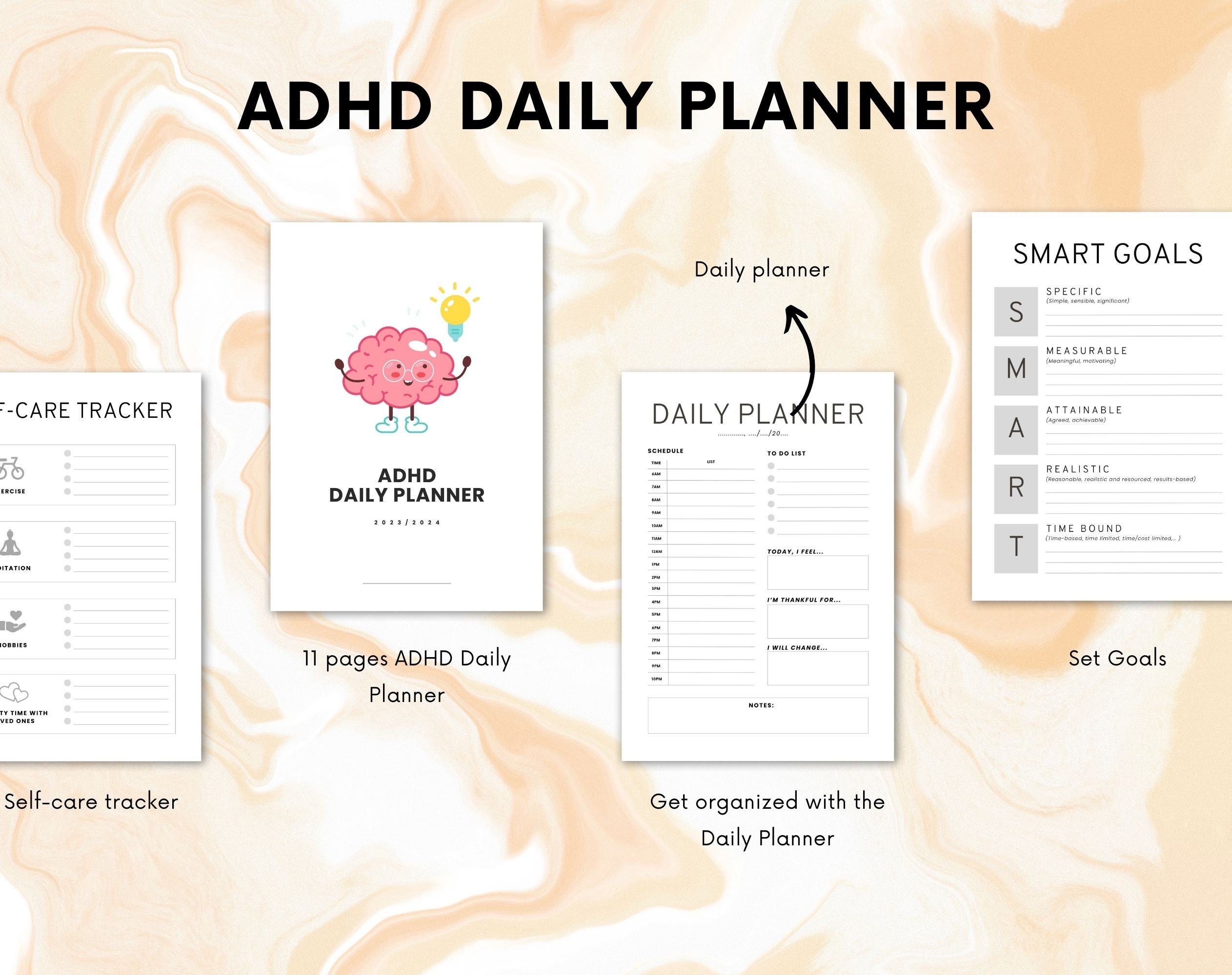 ADHD Printable Digital Planner for Adult Checklist Productivity Life ...