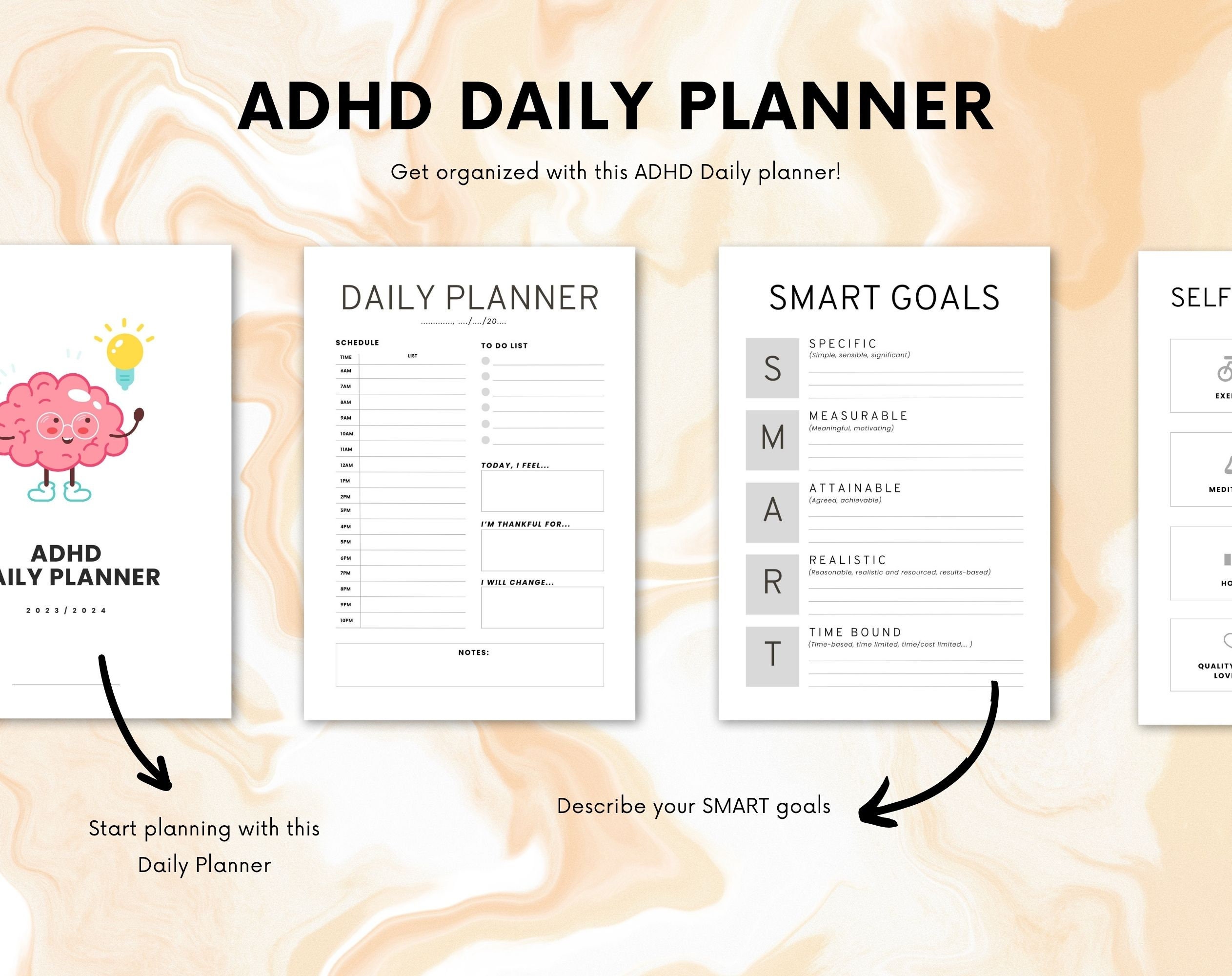 ADHD Printable Digital Planner for Adult Checklist Productivity Life ...