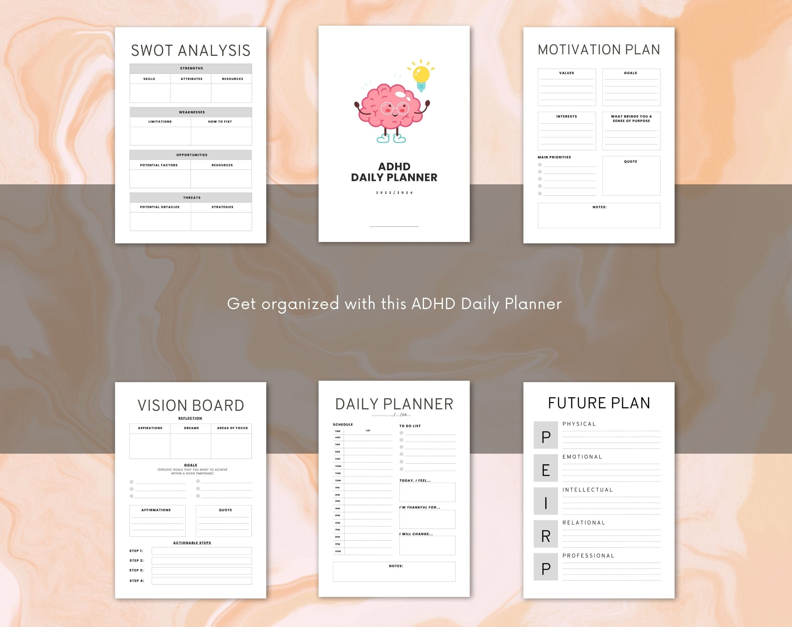 ADHD Printable Digital Planner for Adult Checklist Productivity Life ...