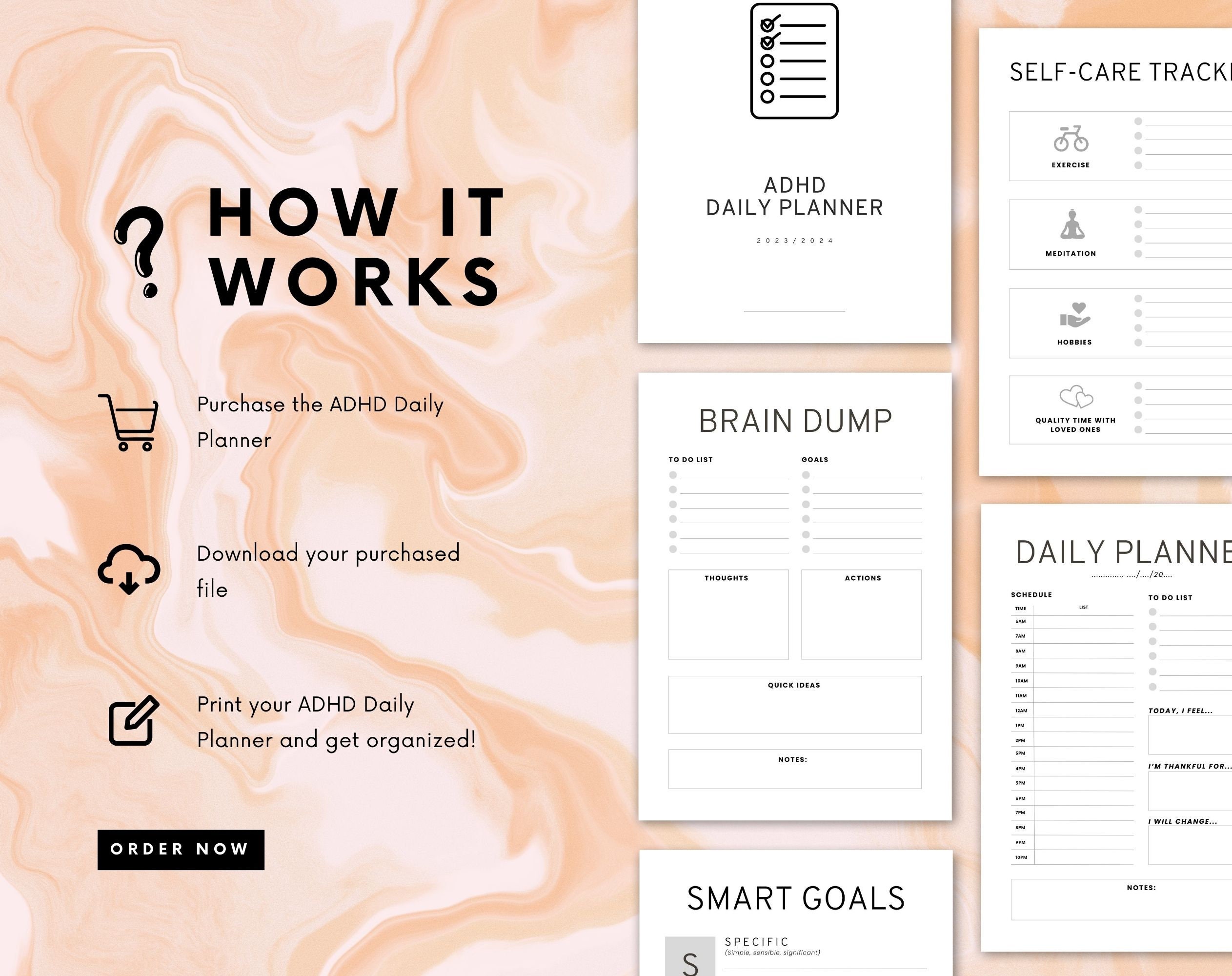 ADHD Printable Digital Planner for Adult Checklist Productivity Life ...