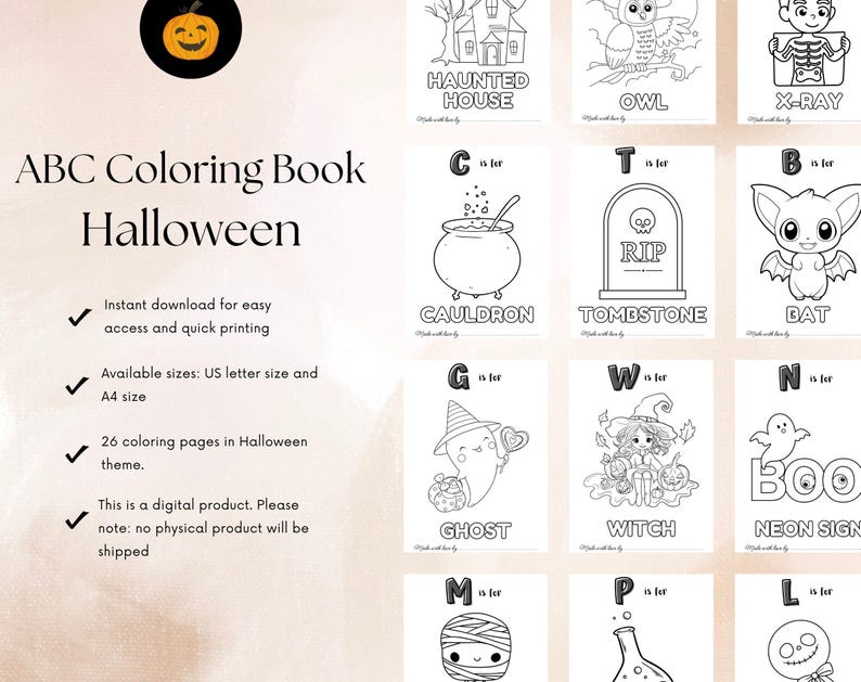 Halloween ABC Coloring Book Printable Kids Activity Alphabet Coloring ...