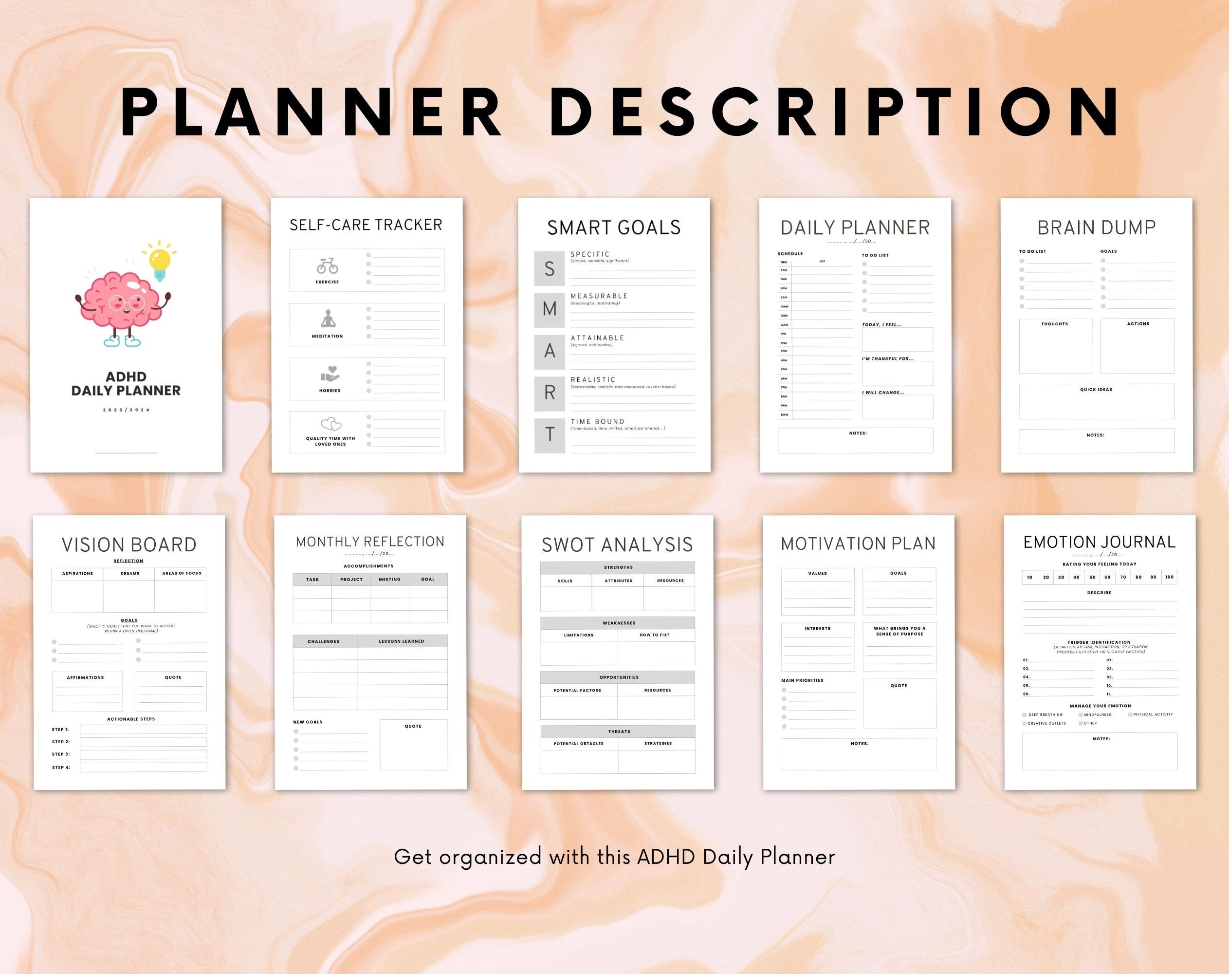 ADHD Printable Digital Planner for Adult | Checklist Productivity Life ...