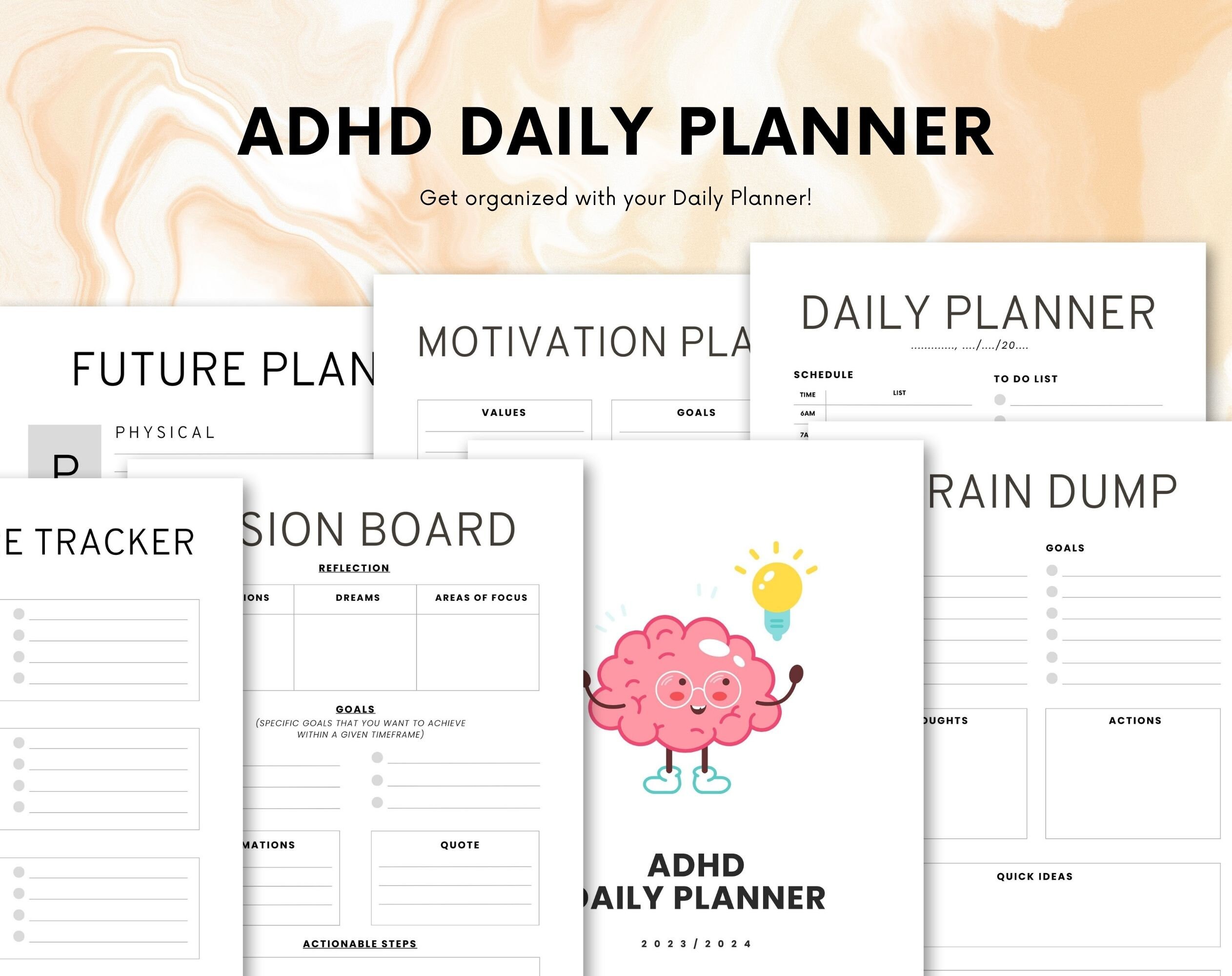 ADHD Printable Digital Planner for Adult Checklist Productivity Life ...