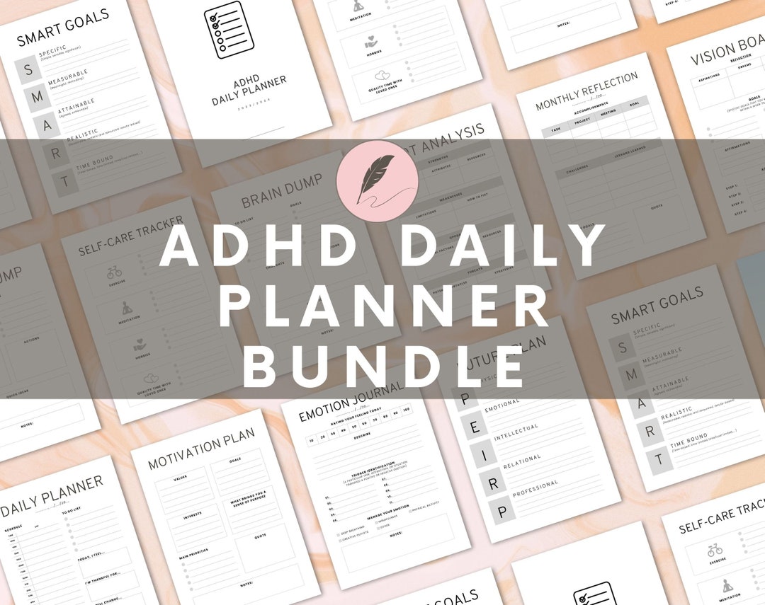 ADHD Printable Digital Planner for Adult Checklist Productivity Life ...