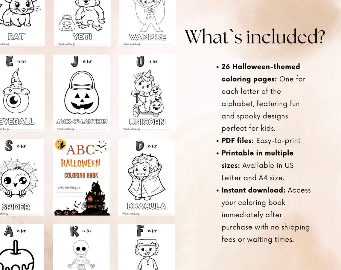 Halloween ABC Coloring Book Printable Kids Activity Alphabet Coloring ...