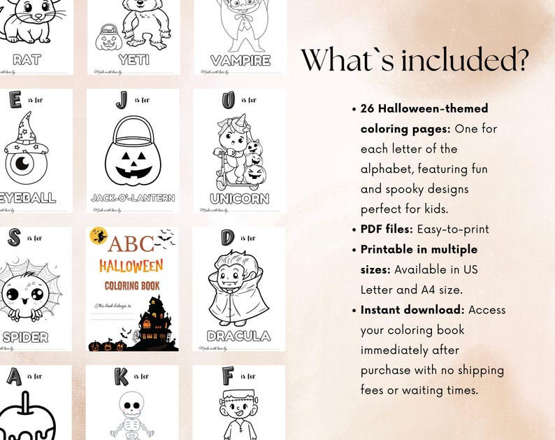 Halloween ABC Coloring Book Printable Kids Activity Alphabet Coloring ...