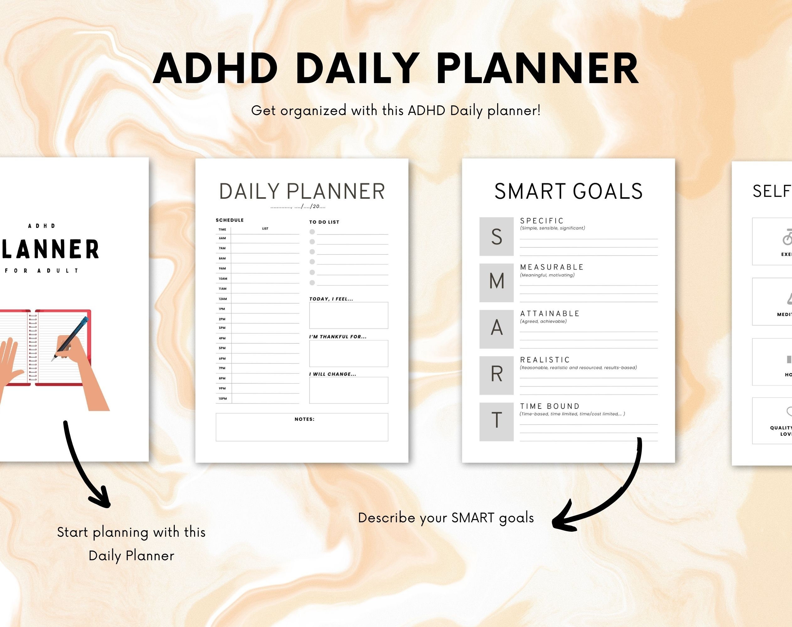 ADHD Printable Digital Planner for Adult Checklist Productivity Life ...