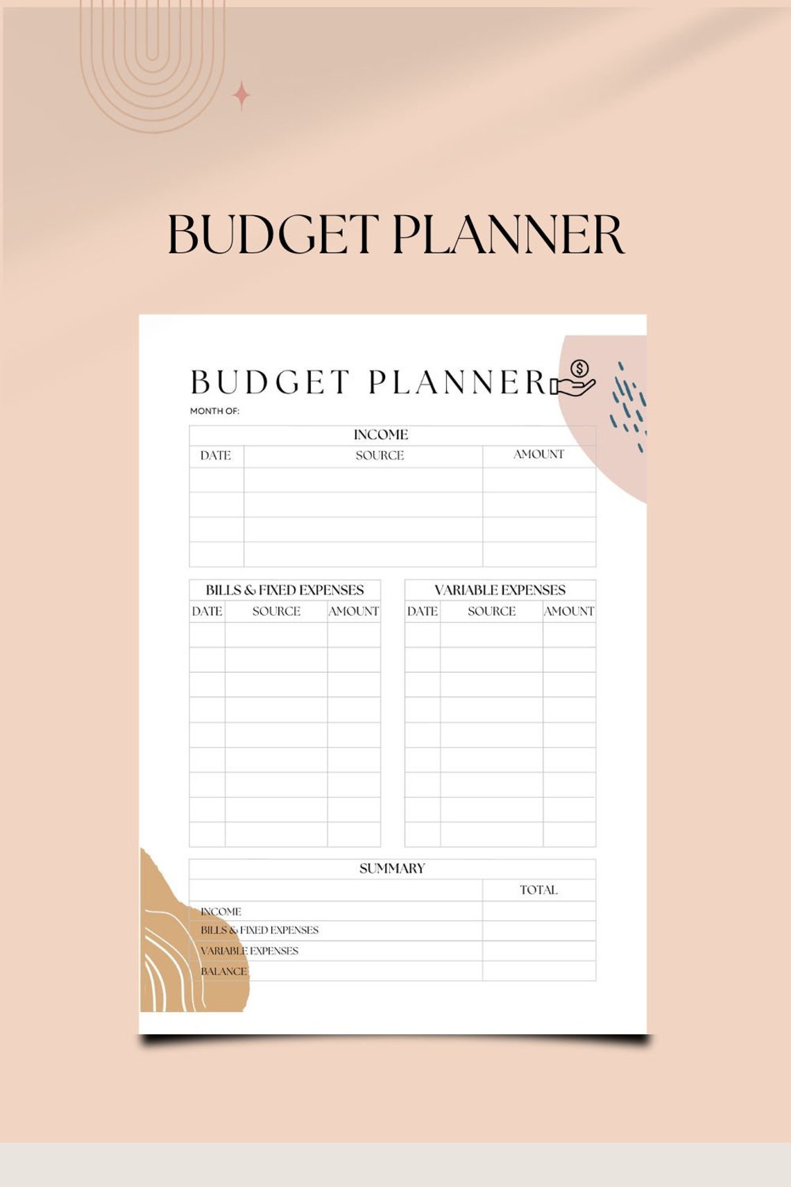 Minimalistische budgetplanner afdrukbaar, salaris ongedateerde ...