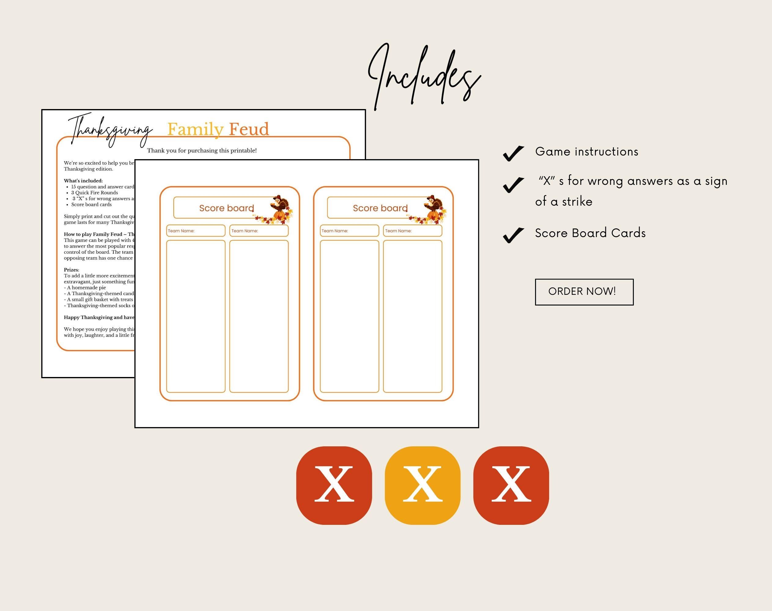Thanksgiving Friendly Feud Printable Thanksgiving Family Feud Game Fun ...