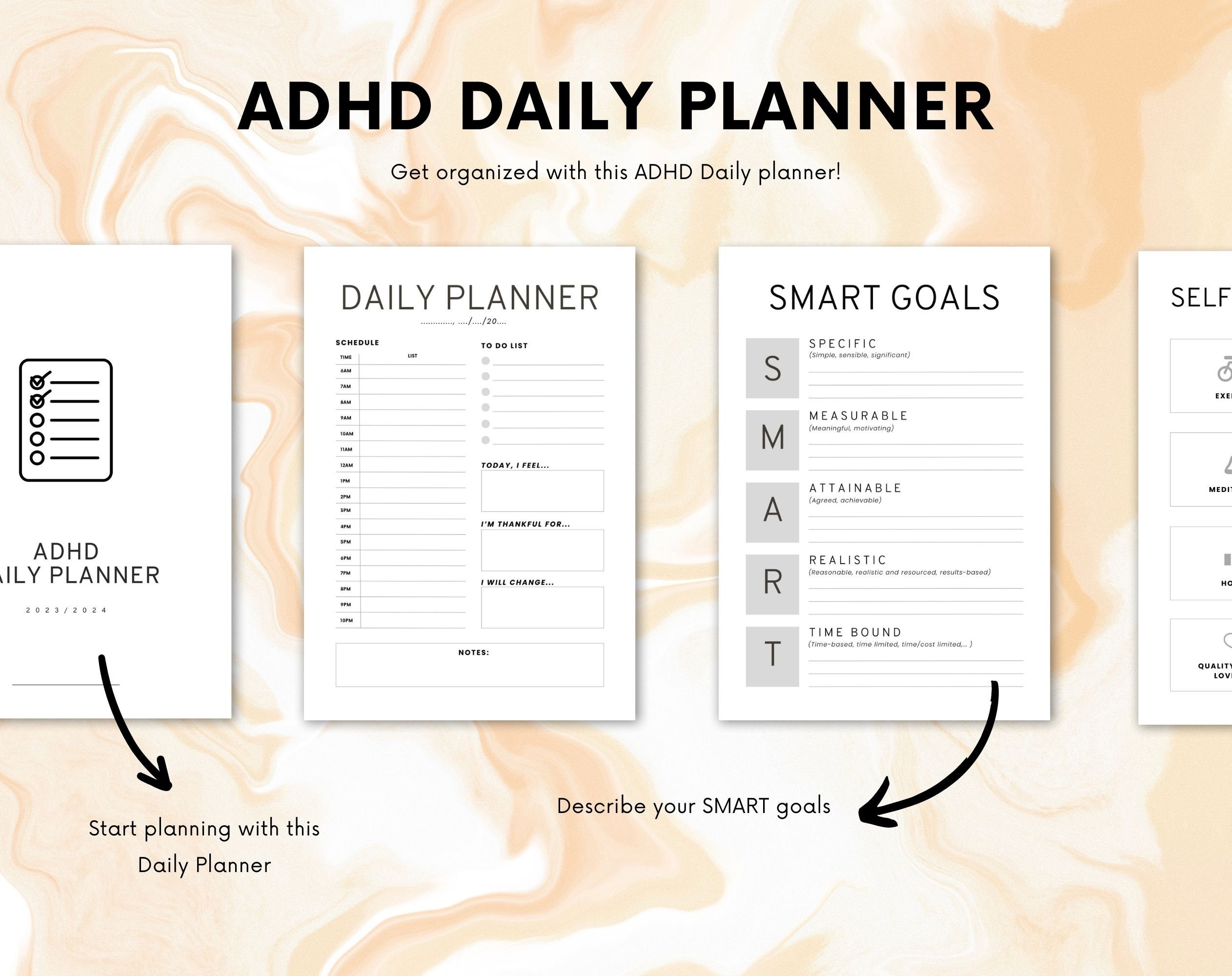 ADHD Printable Digital Planner for Adult Checklist Productivity Life ...