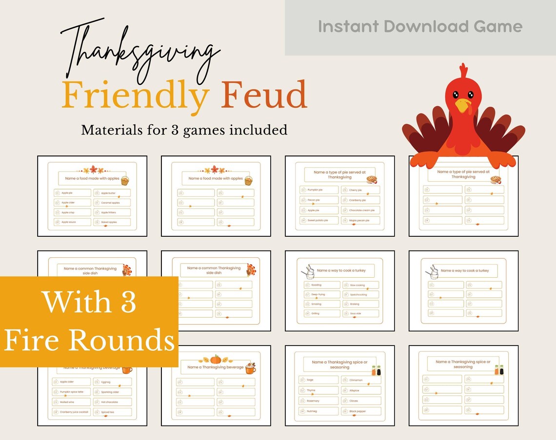 Thanksgiving Friendly Feud Printable Thanksgiving Family Feud Game Fun ...