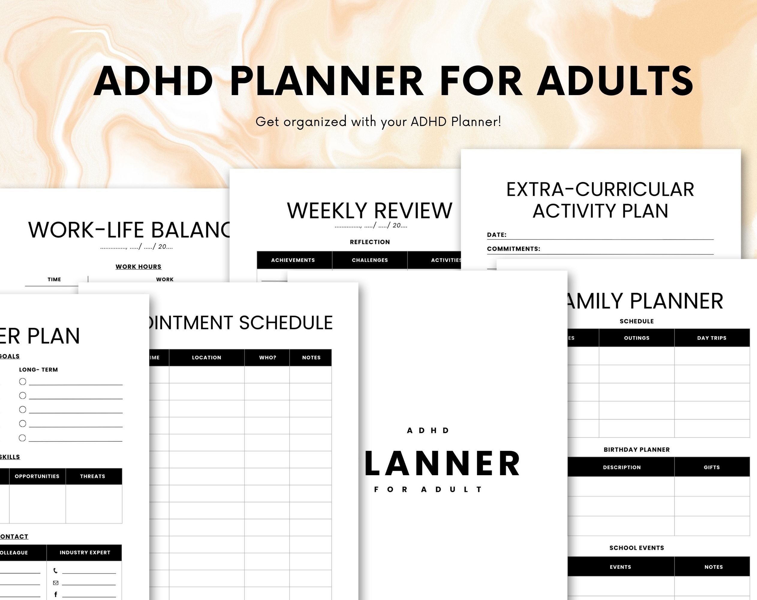 ADHD Printable Digital Planner for Adult Checklist Productivity Life ...