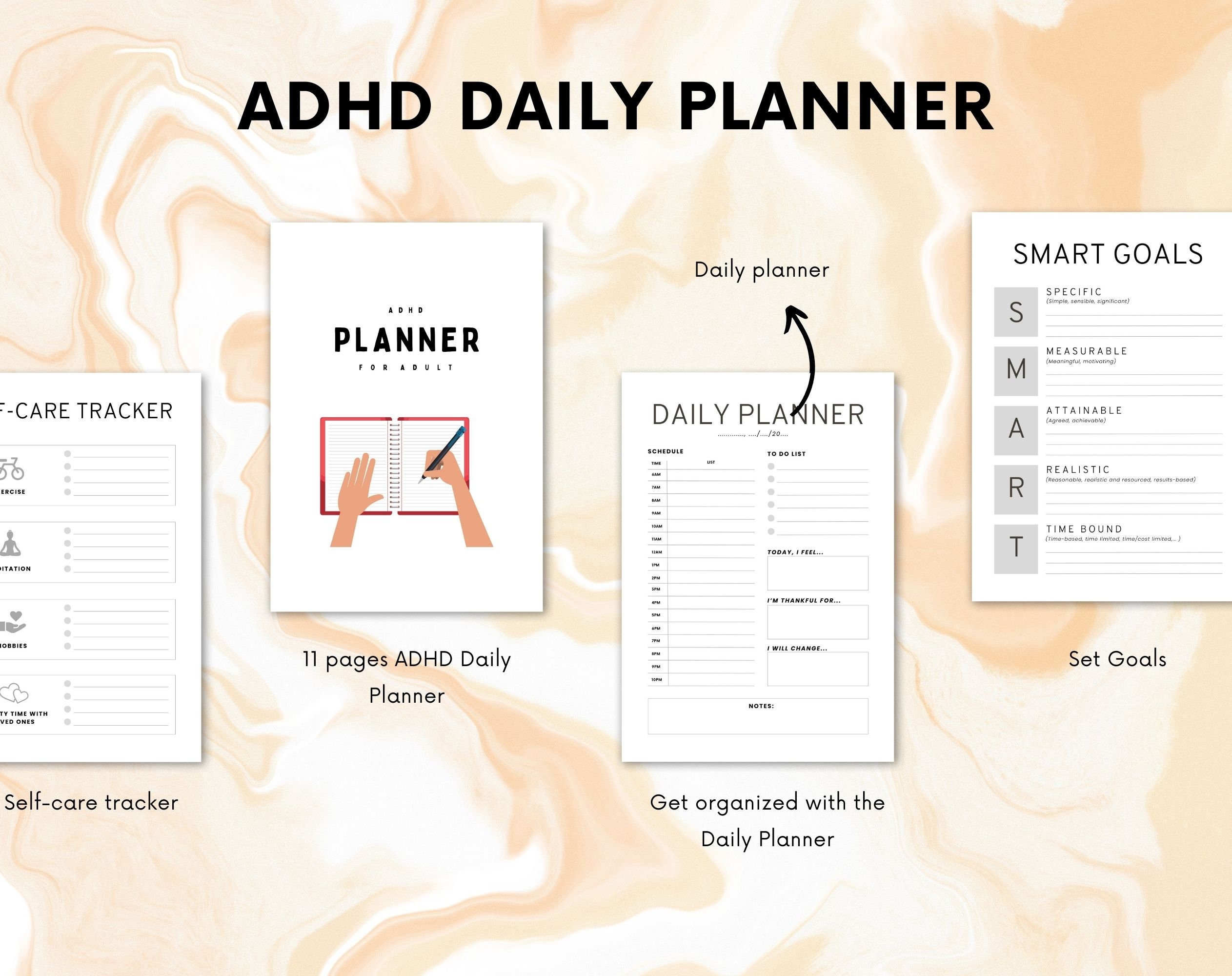 ADHD Printable Digital Planner for Adult Checklist Productivity Life ...