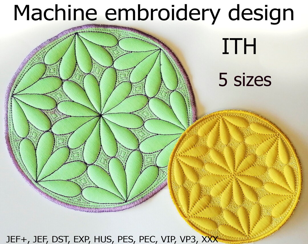 Mug Rug in the Hoop Embroidery Design ITH Coasters Quilting Flower ...