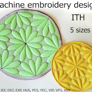 Mug Rug in the Hoop Embroidery Design ITH Coasters Quilting Flower ...